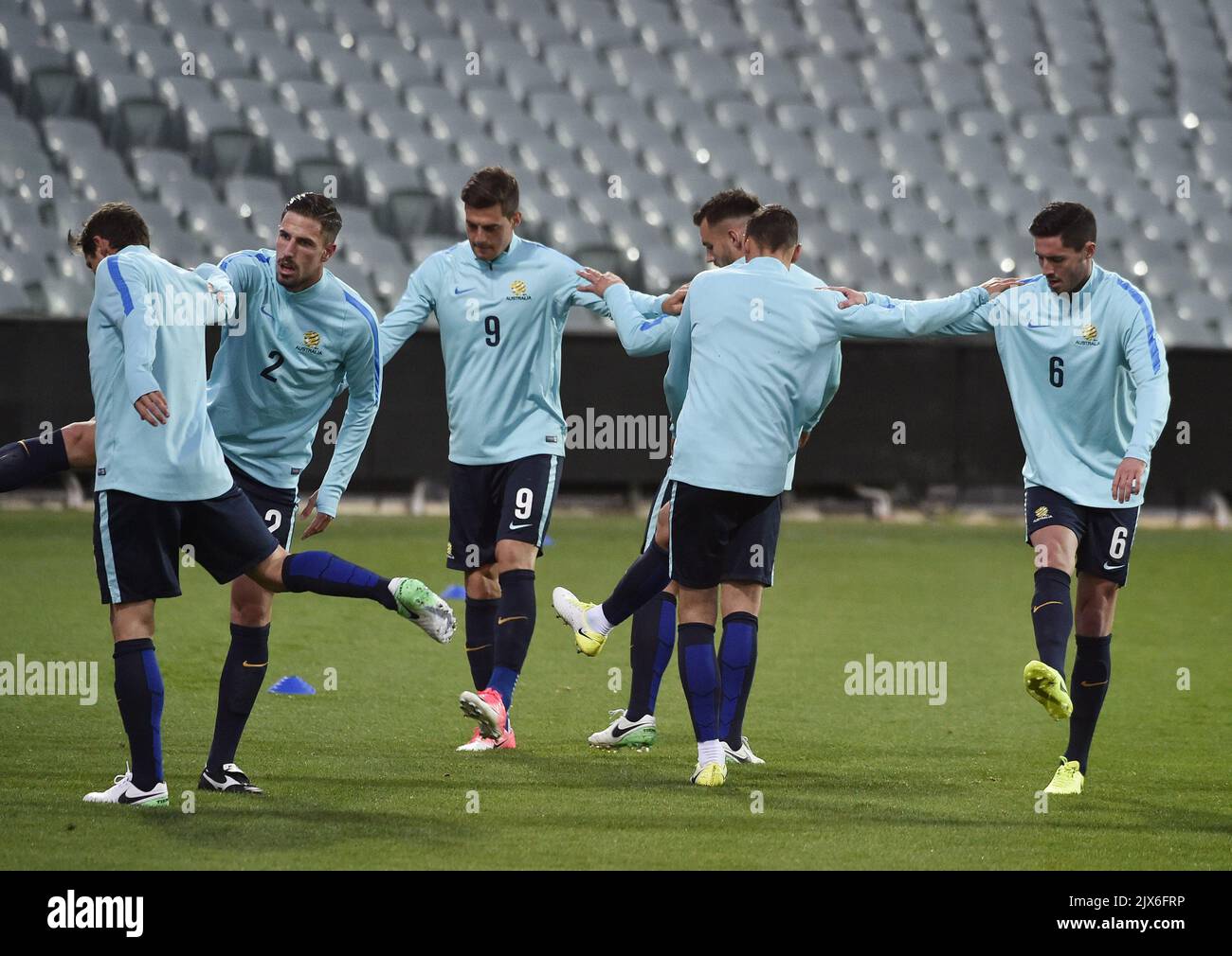 Socceroos players during a training session at Adelaide Oval, Wednesday ...