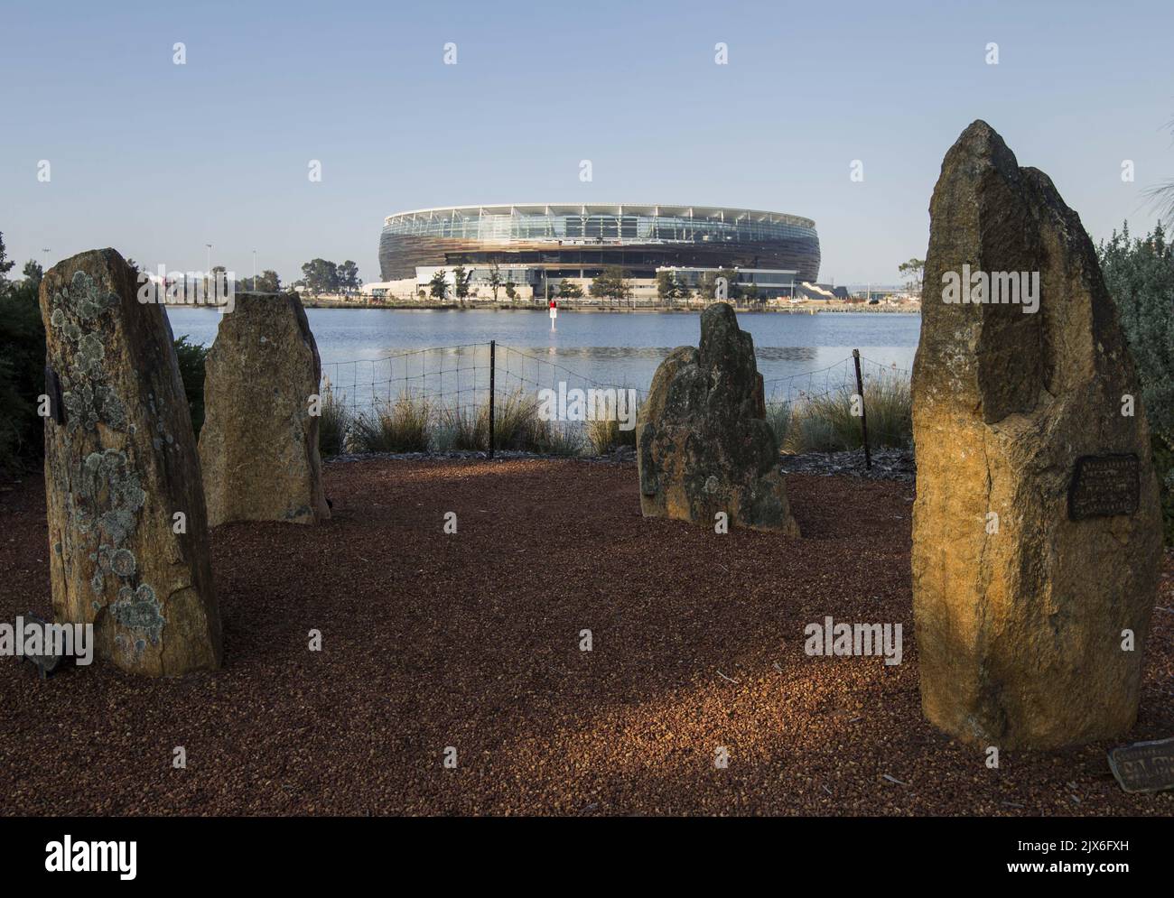 The nearly-complete Perth Stadium is seen from East Perth, Wednesday ...