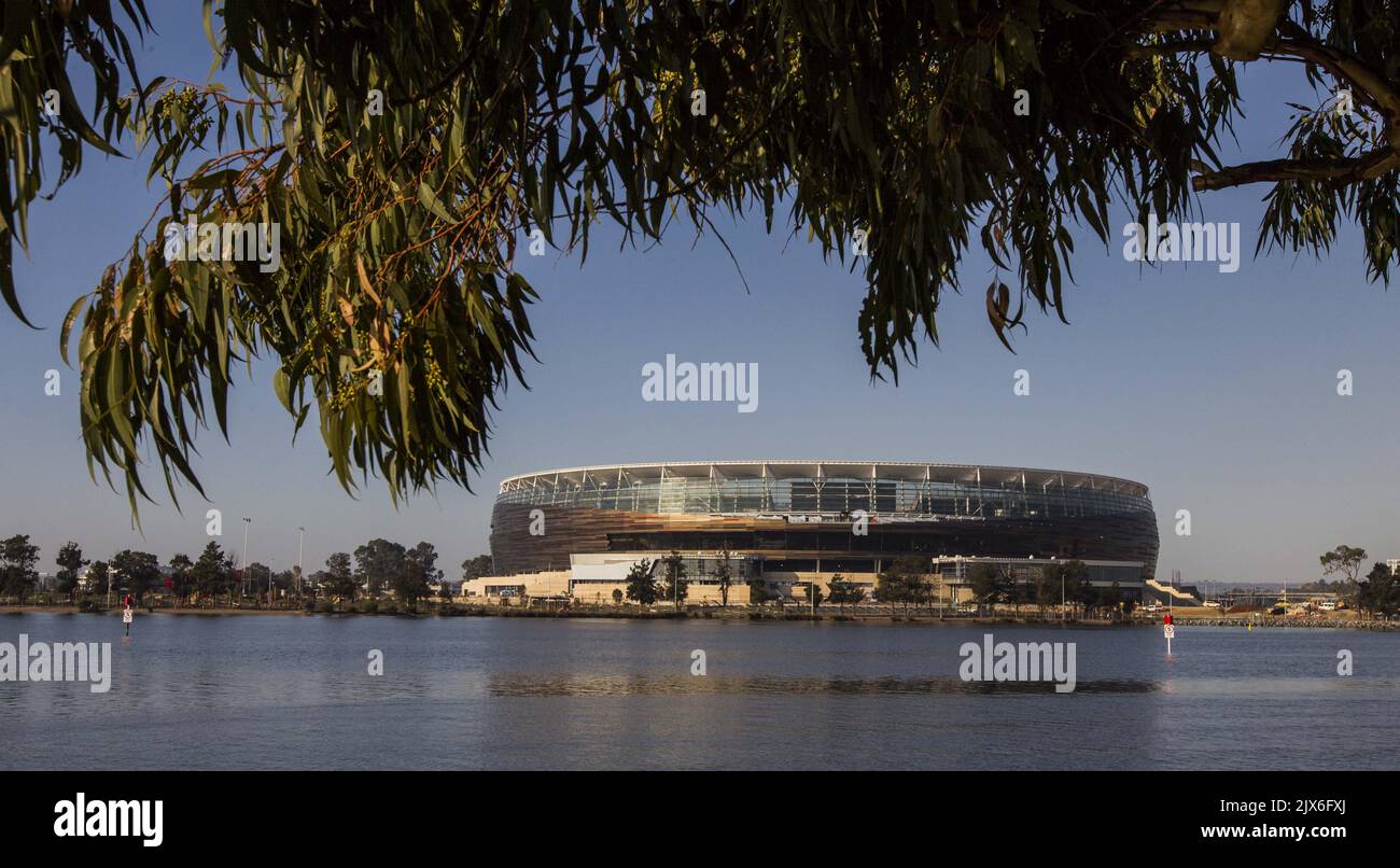 The nearly-complete Perth Stadium is seen from East Perth, Wednesday ...