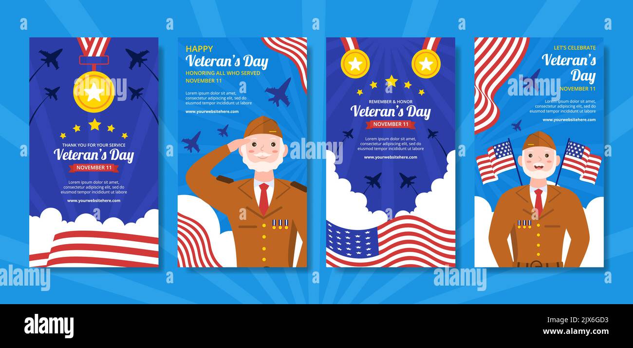 Happy Veterans Day Social Media Stories Template Hand Drawn Cartoon Flat Illustration Stock ...