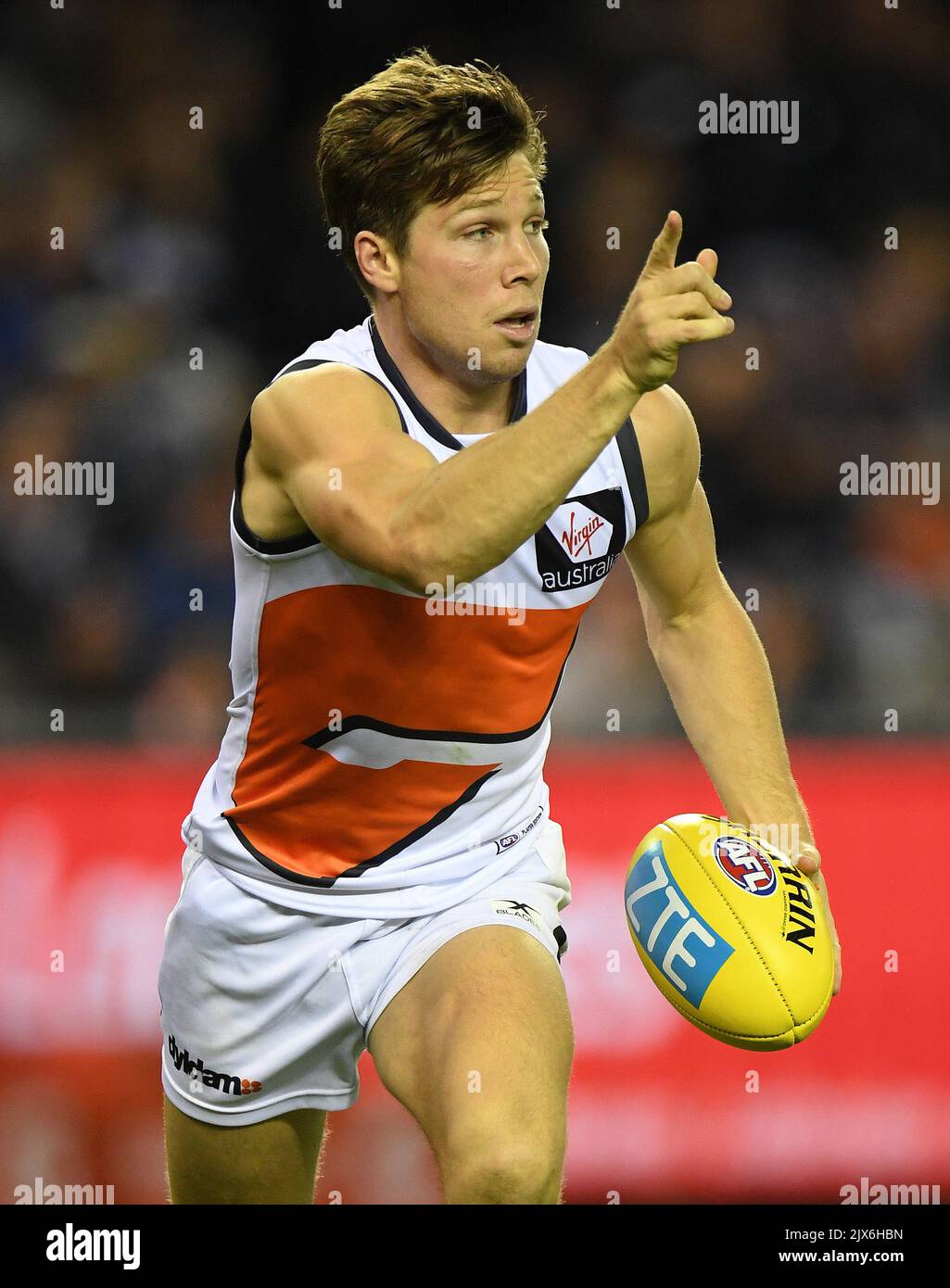 Toby Greene of the Giants is seen in action during the Round 12 AFL ...