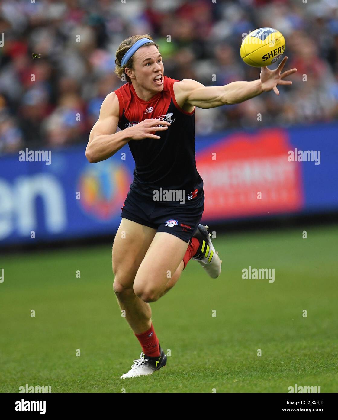 Jayden Hunt of the Demons is seen in action during the Round 12 AFL ...