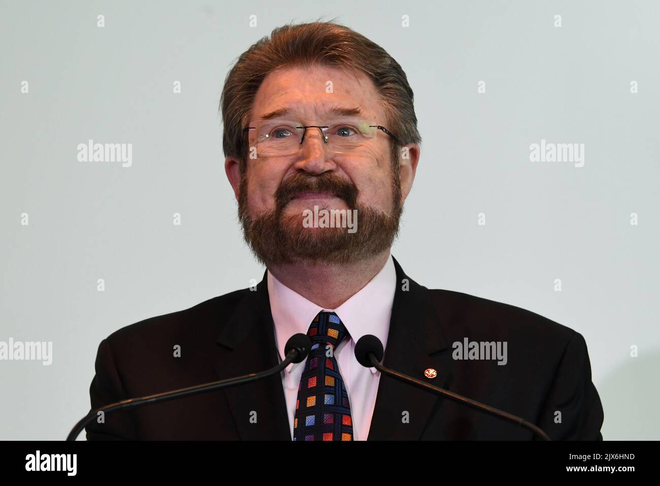 Australian Senator Derryn Hinch speaks during the award ceremony of the ...