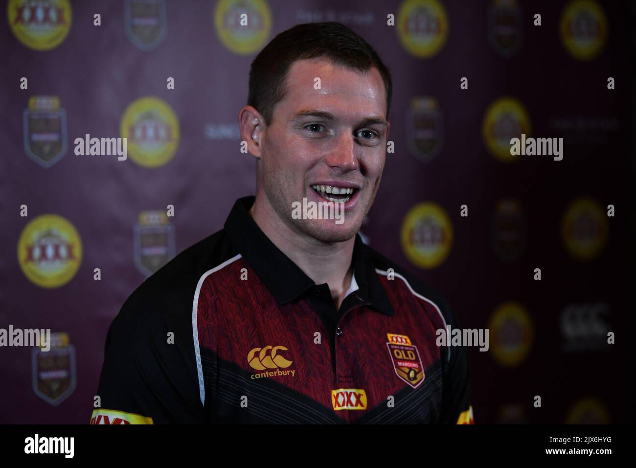 Queensland Maroons debutant Tim Glasby answers questions during a media ...