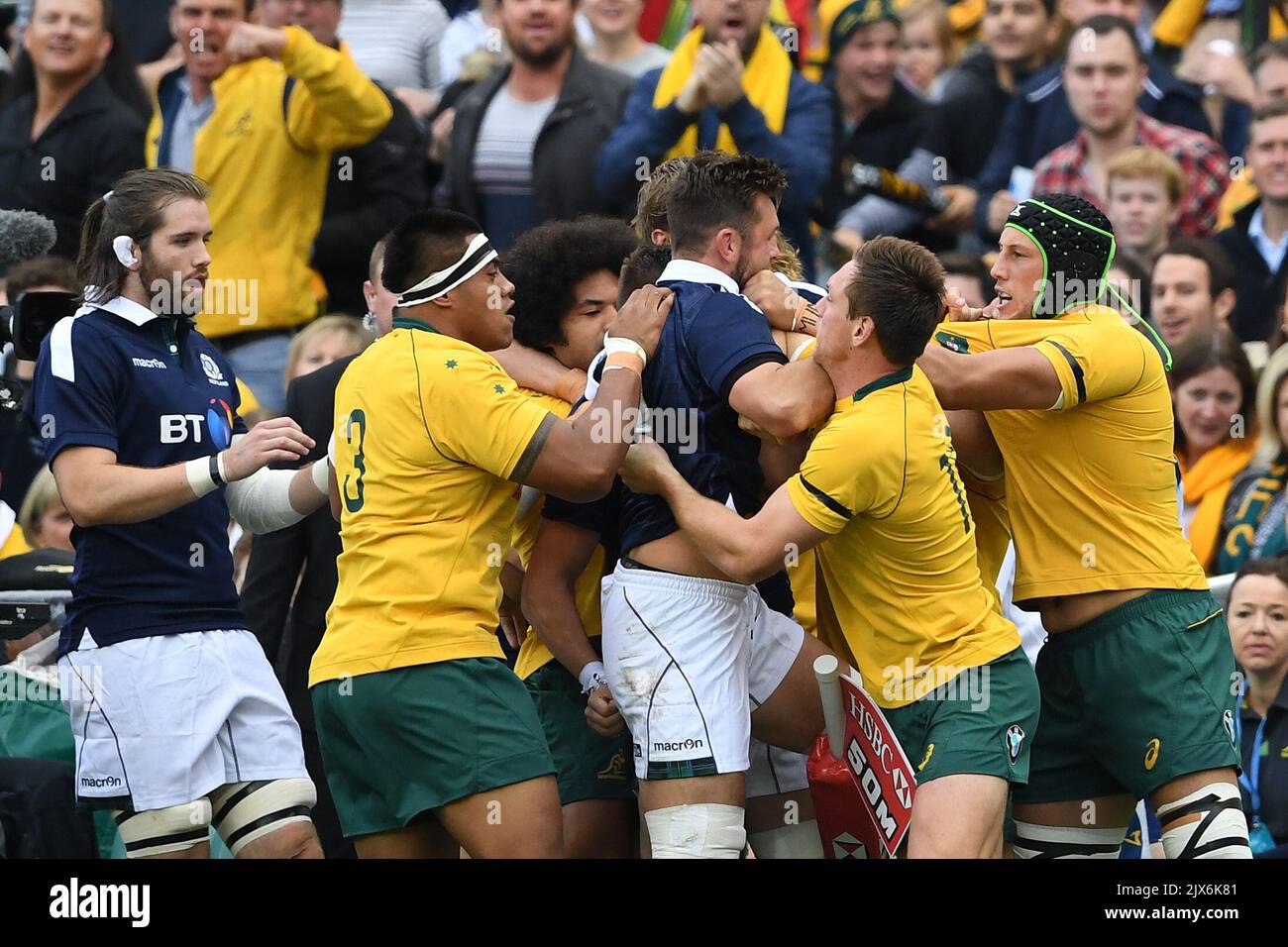 Adam Coleman of Australia gets into a tussle with Ryan Wilson of ...