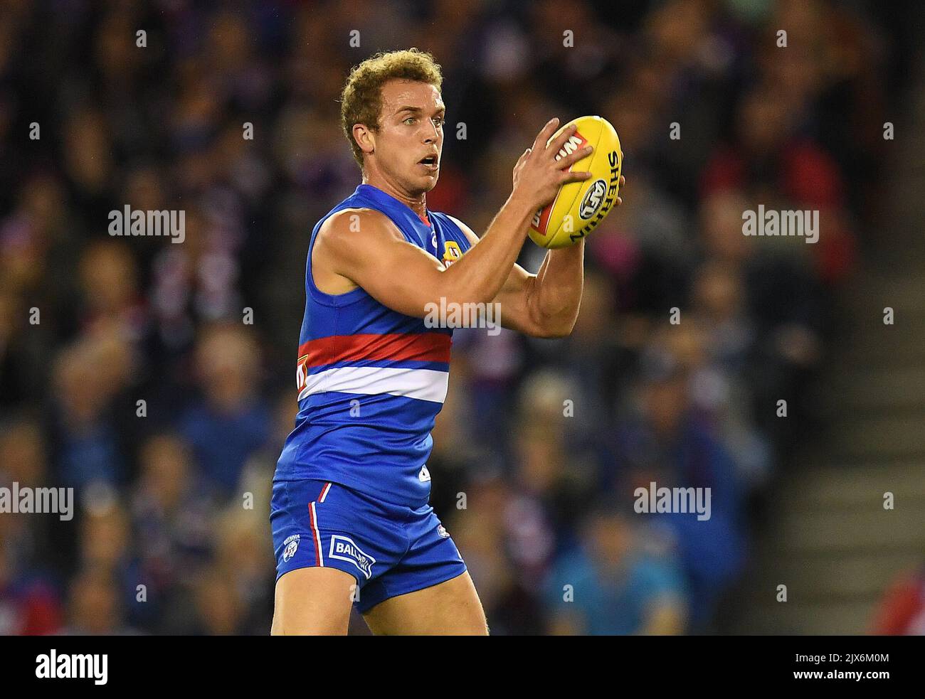 Mitch Wallis of the Bulldogs is seen in action during the Round 13 AFL ...