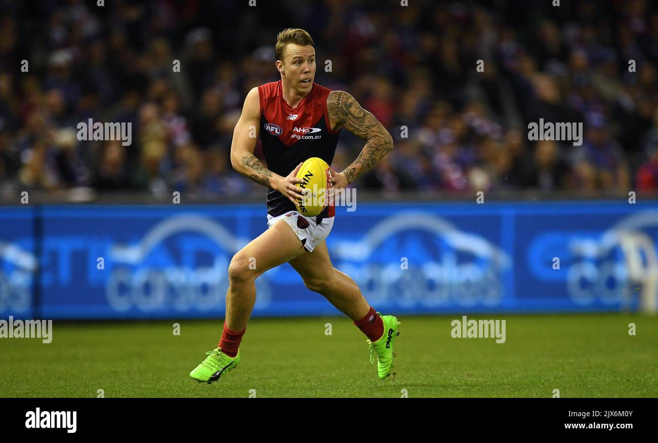 James Harmes of the Demons is seen in action during the Round 13 AFL ...