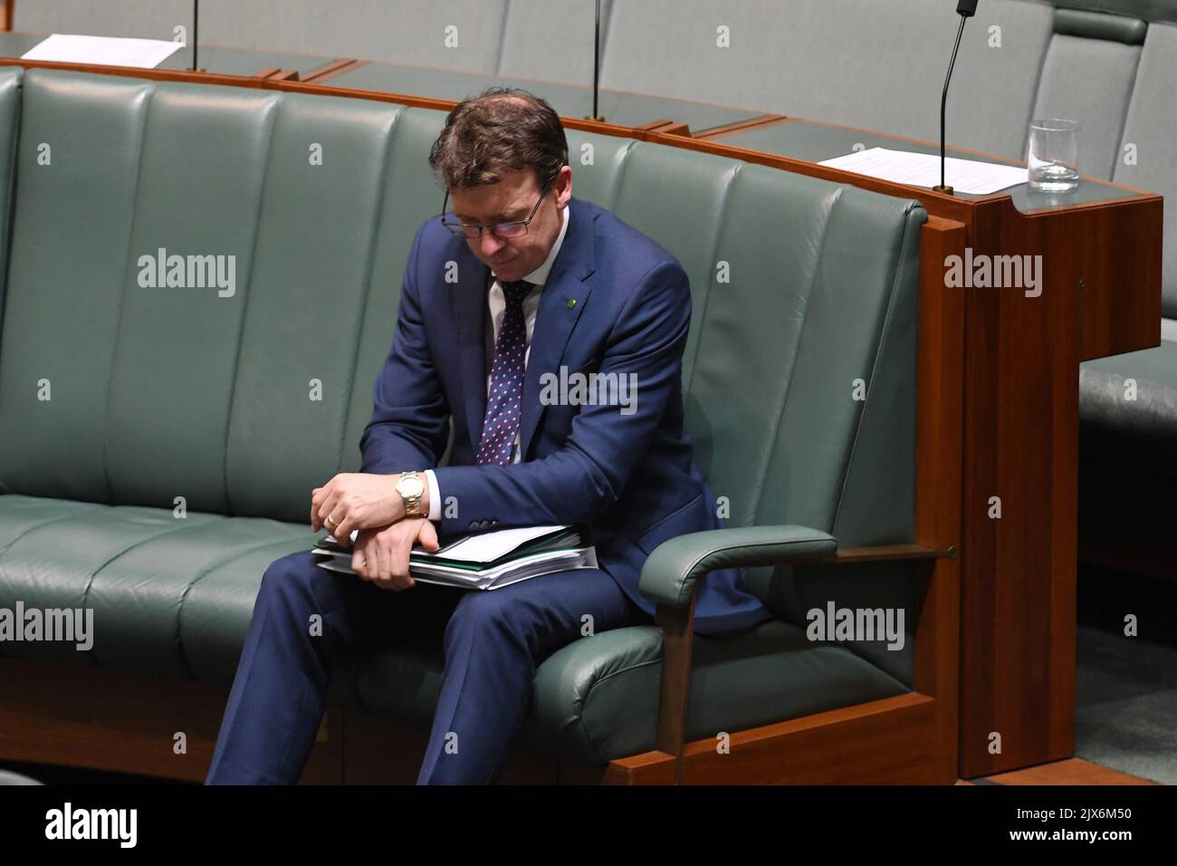 Australian Minister for Human Services Alan Tudge reacts during House ...