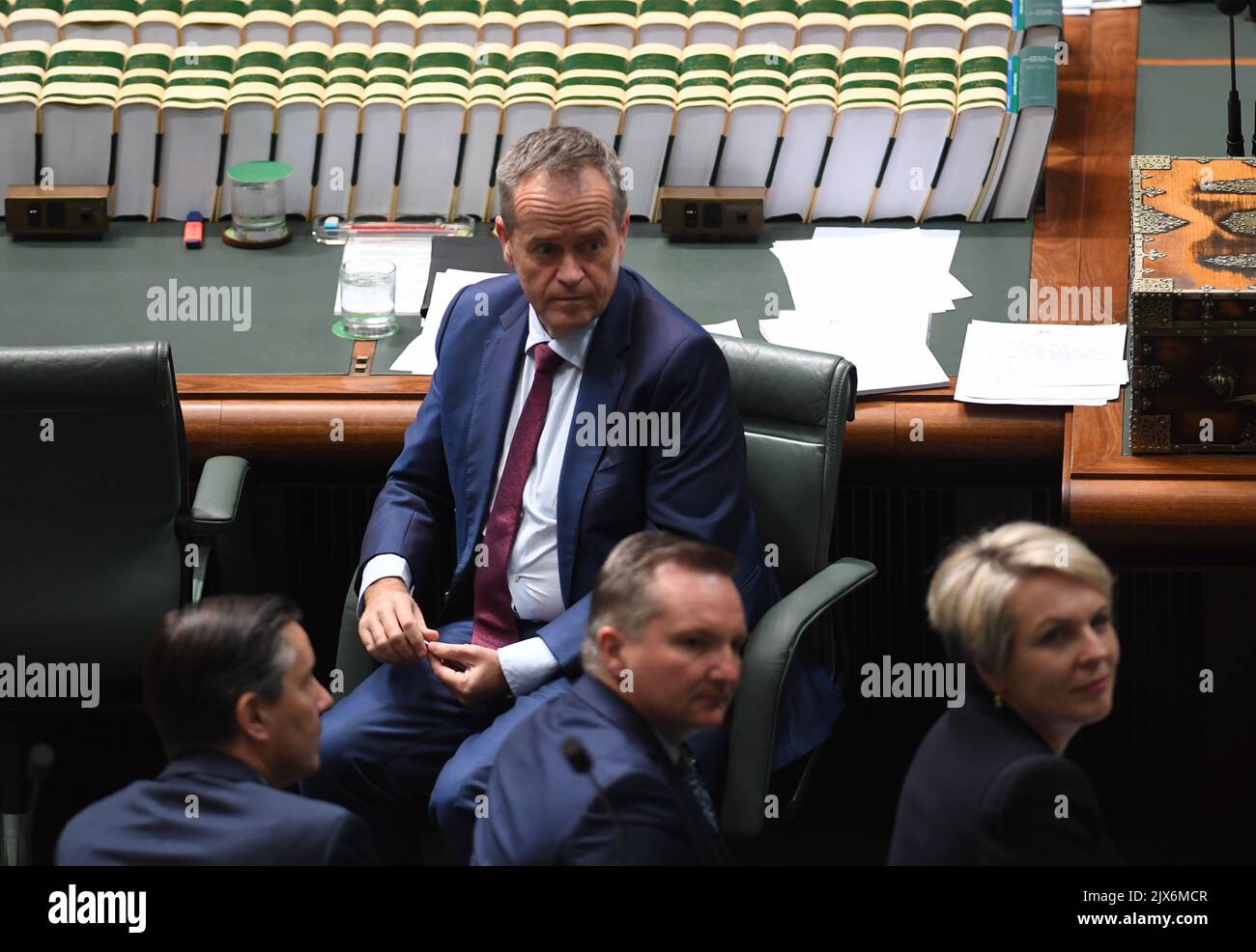 Australian Opposition Leader Bill Shorten reacts during House of ...