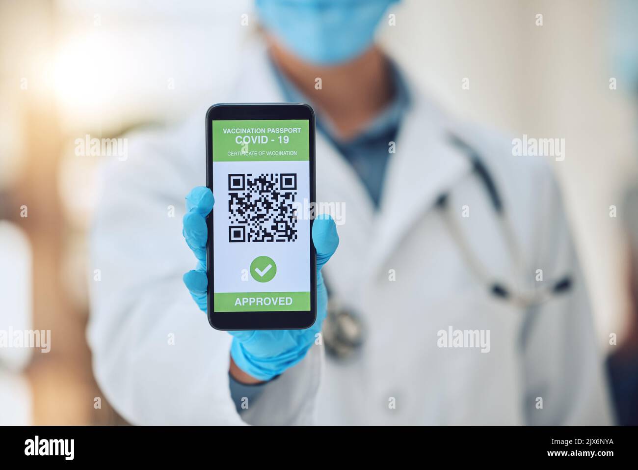 Doctor covid travel, vaccine passport on smartphone and vaccination ...