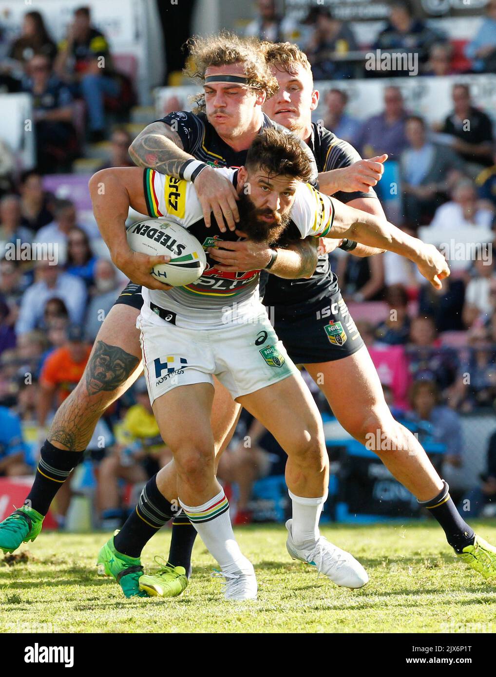 Panthers Joshua Mansour tackled by Cowboys Ethan Lowe during the Round ...