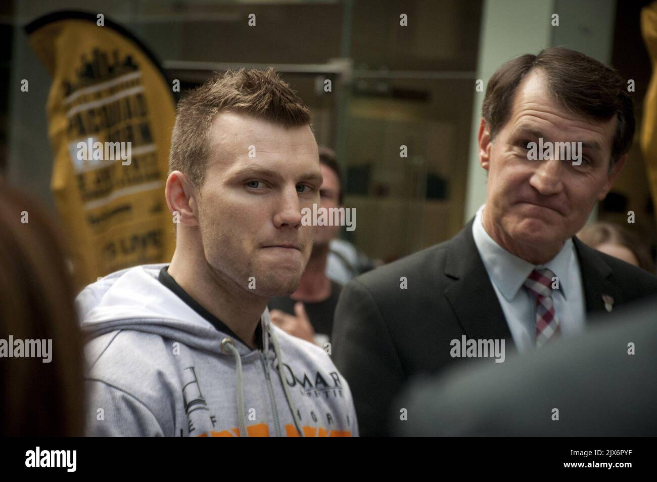Boxer Jeff Horn (left) with Lord Mayor Graham Quirk speak during a ...