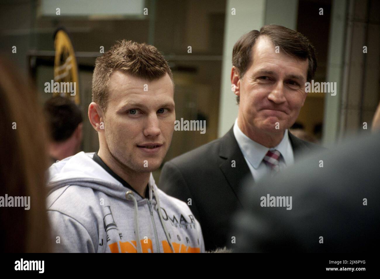 Boxer Jeff Horn (left) with Lord Mayor Graham Quirk speak during a ...