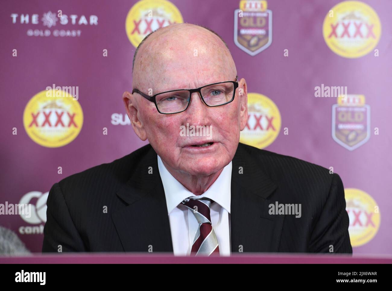Queensland Rugby League (QRL) Chairman Bruce Hatcher looks on during ...