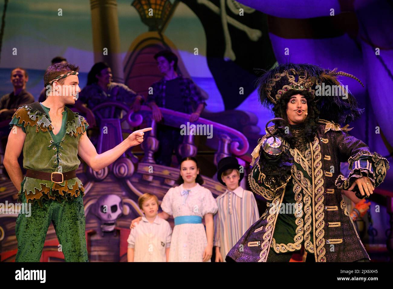 Tim Maddren as Peter Pan and Todd McKenney as Captain Hook are seen ...