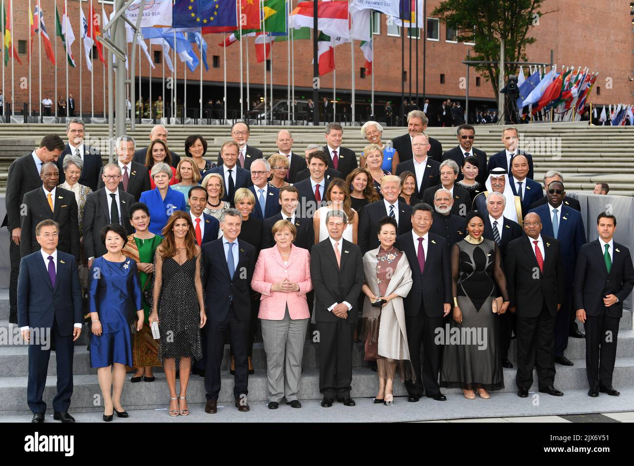 Leaders of the G20 nations and their partners pose for a family photo ...