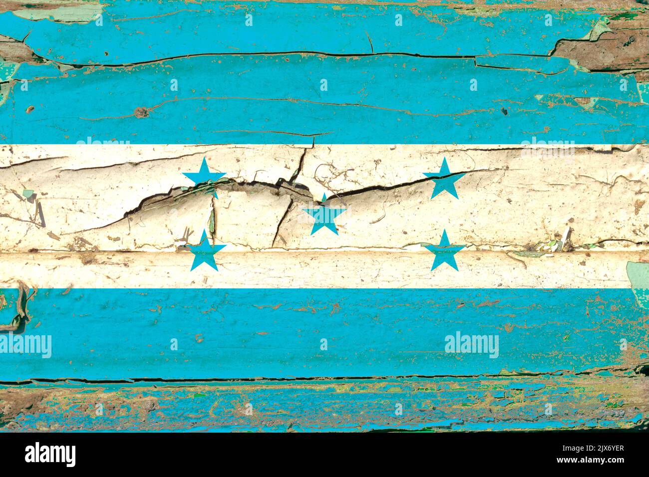 3D Flag of Honduras on an old wood wall background. It is a flag that ...