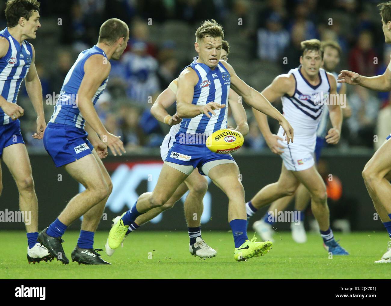 Shaun Higgins in action for the Kangaroos during the Round 16 AFL match ...