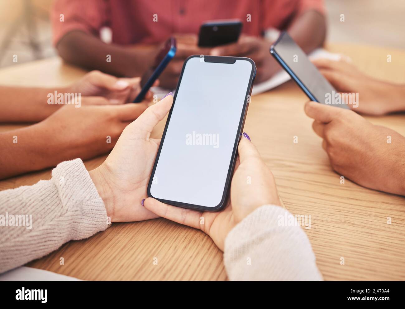 Smartphone, blank screen display in hands for advertising, mockup ...