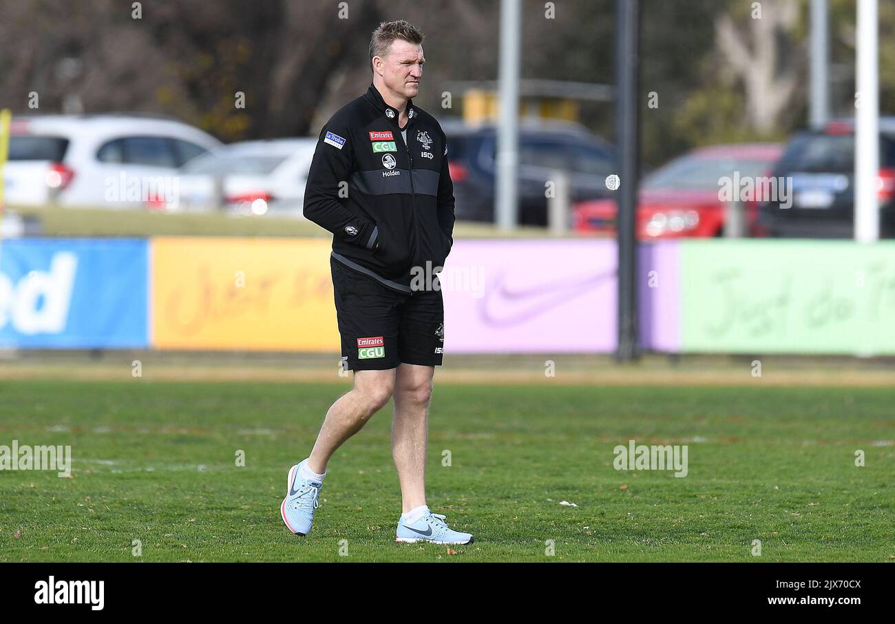 Collingwood coach Nathan Buckley is seen during training session at the ...