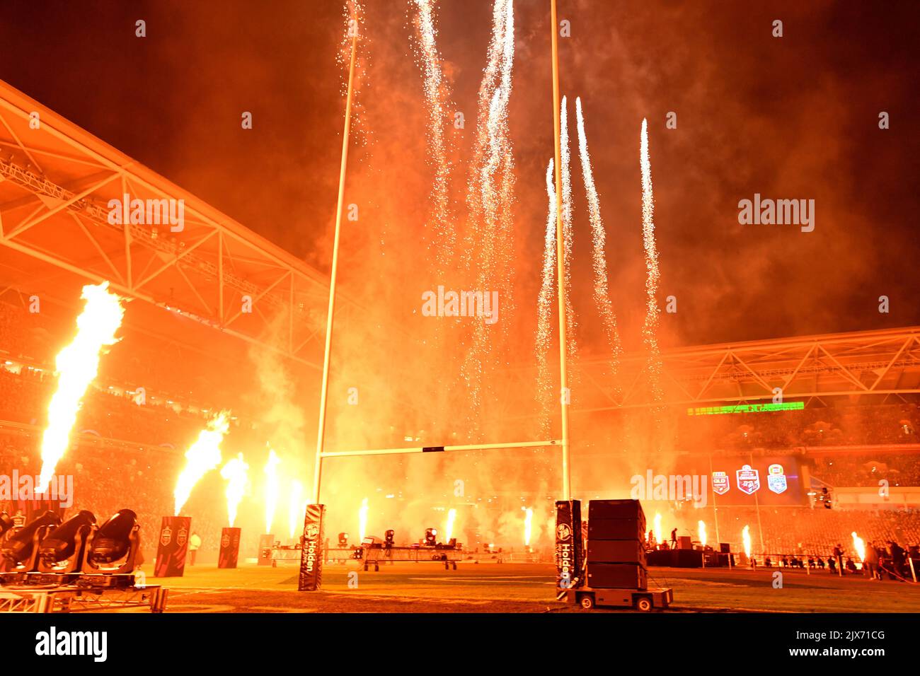 Fireworks before State of Origin Game III between the Queensland ...