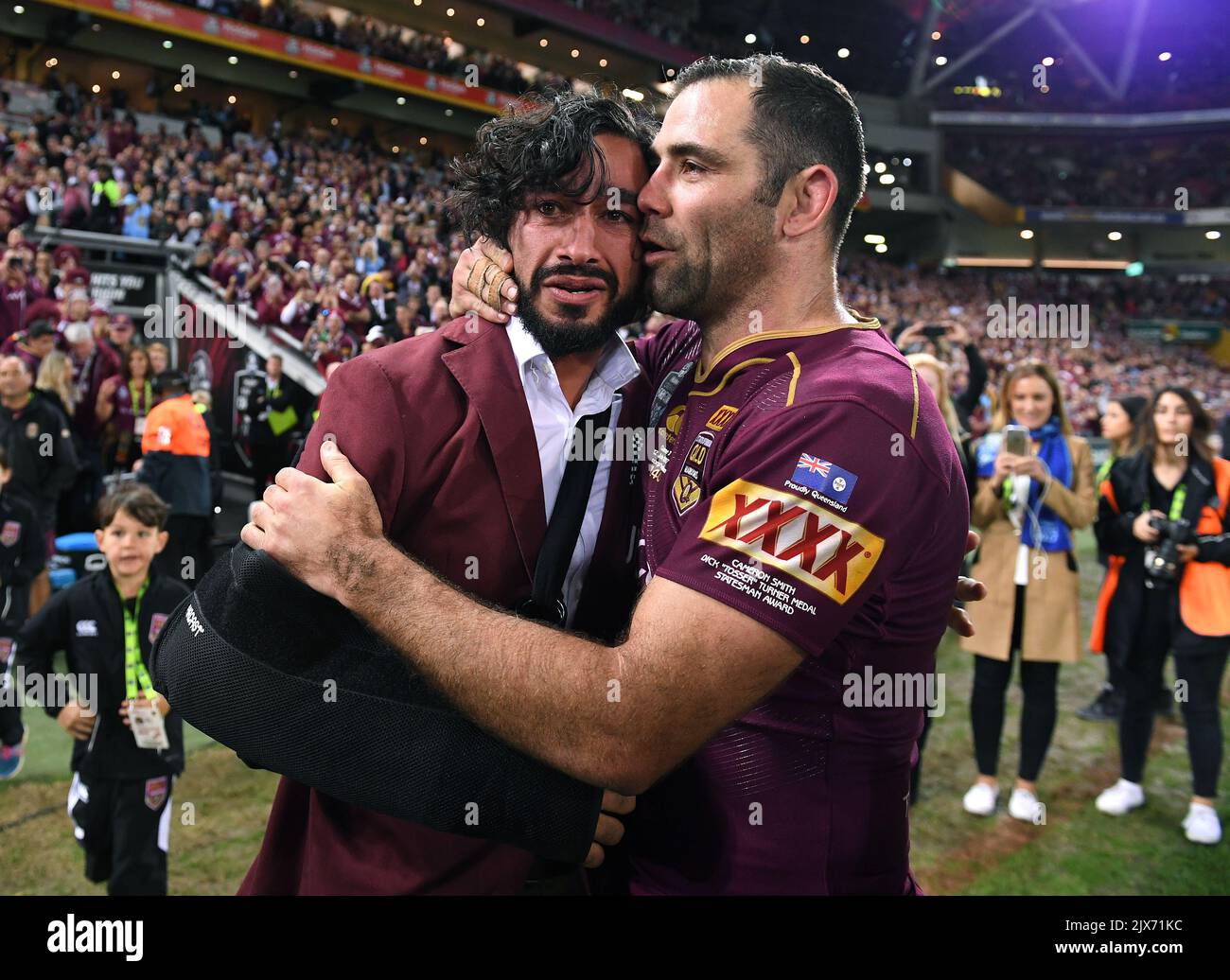 Cameron Smith of the Queensland Maroons reacts with an emotional ...
