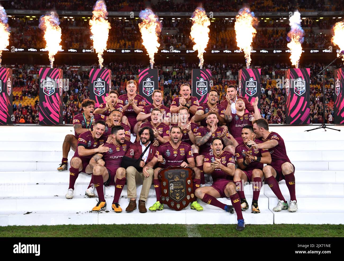 Queensland pose for a team photograph after winning the 2017 State of ...