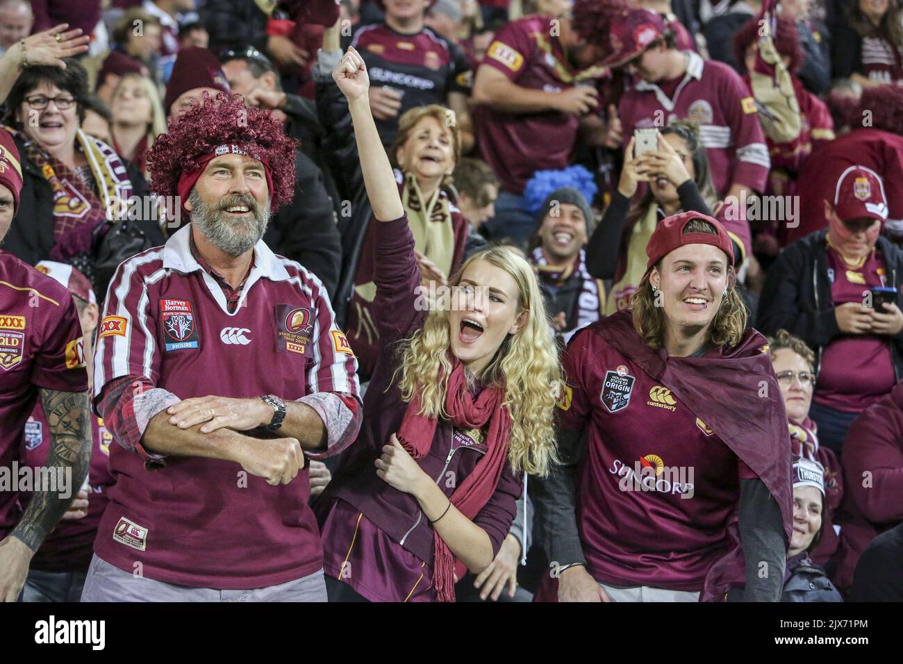 Maroons fans cheer during State of Origin Game 3 between the Queensland ...