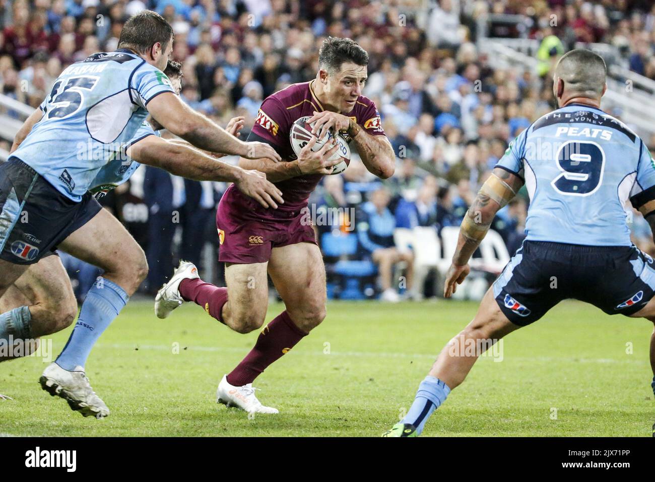 Cooper Cronk of the Maroons with the ball during State of Origin Game 3 ...