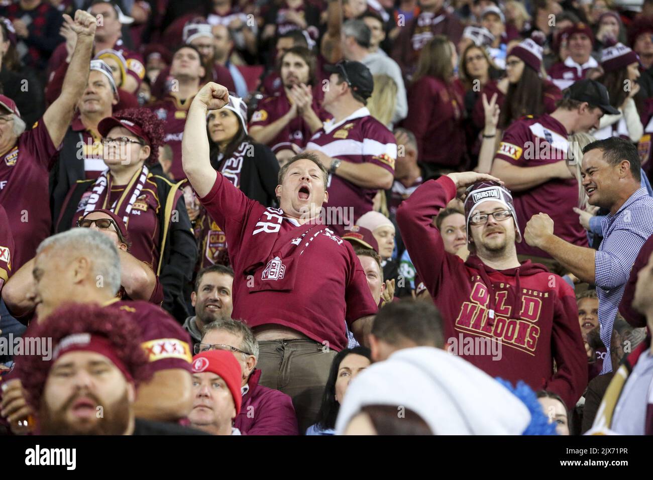 Maroons fans cheer during State of Origin Game 3 between the Queensland ...