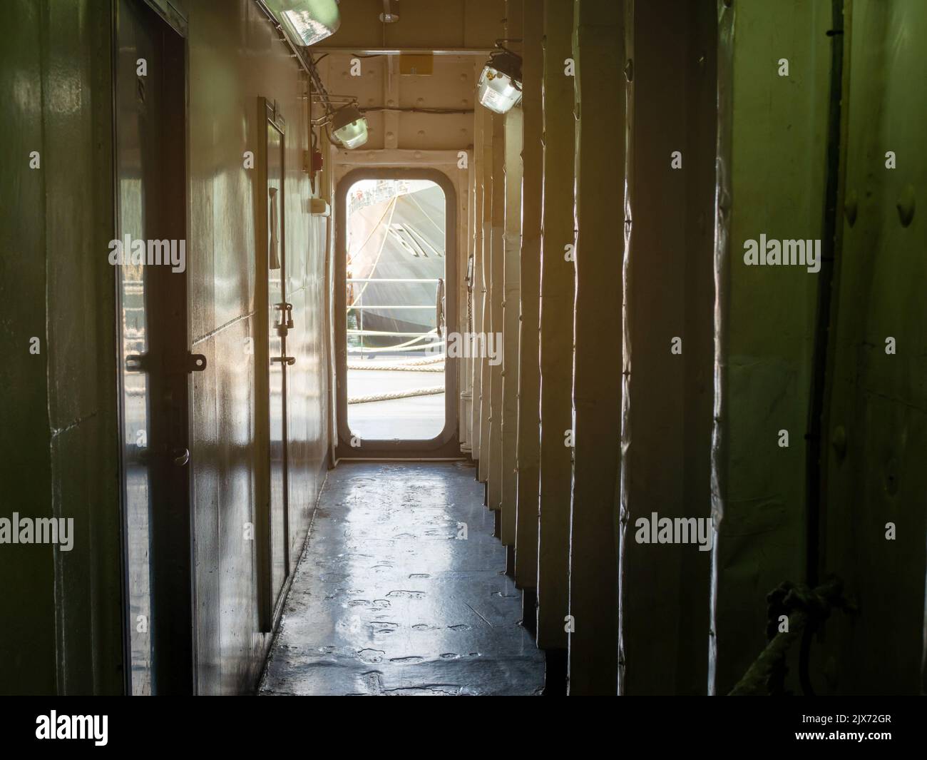 looking towards the exit door The passageway inside the naval warships ...