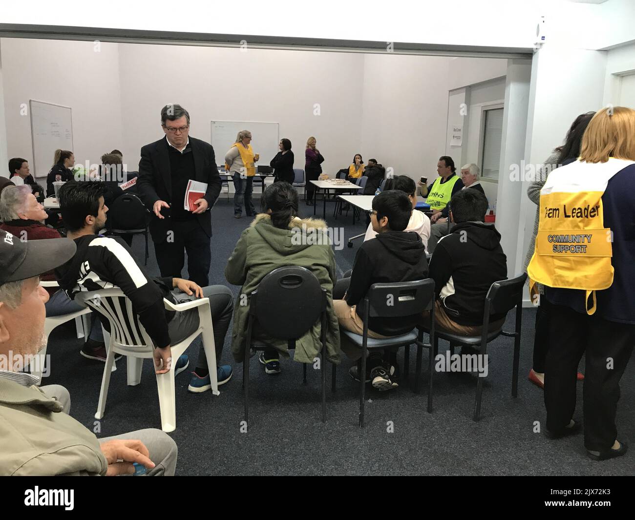 Evacuees inside the Broadmeadows Aquatic and Leisure Centre which is ...