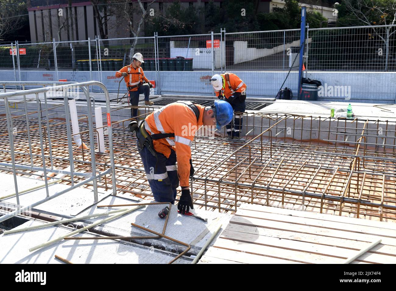 Construction workers continue work on the Sydney Light Rail project Sydney in Sydney on Monday ...