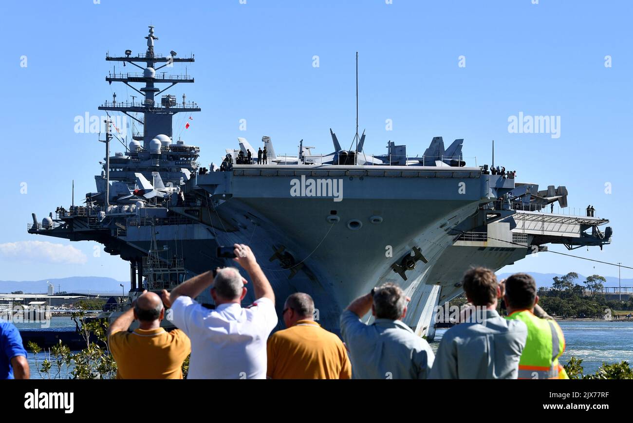 The USS Ronald Reagan arrives at the Port of Brisbane, Sunday, July 23 ...