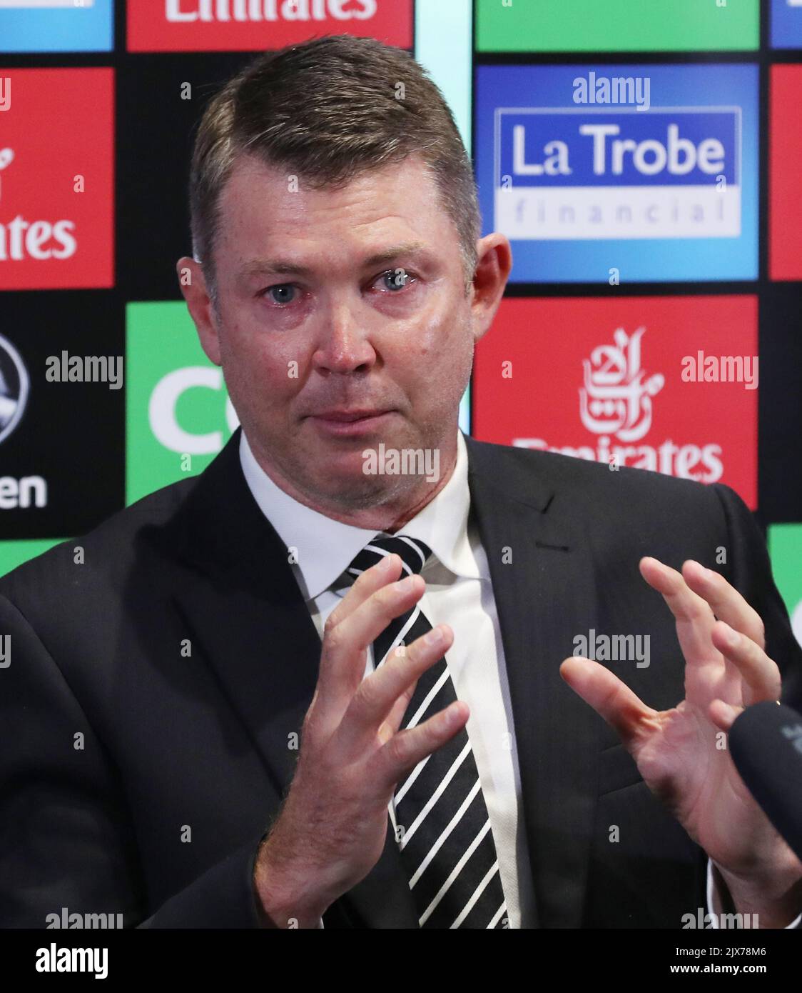 Collingwood AFL club CEO Gary Pert announces his resignation at a press ...