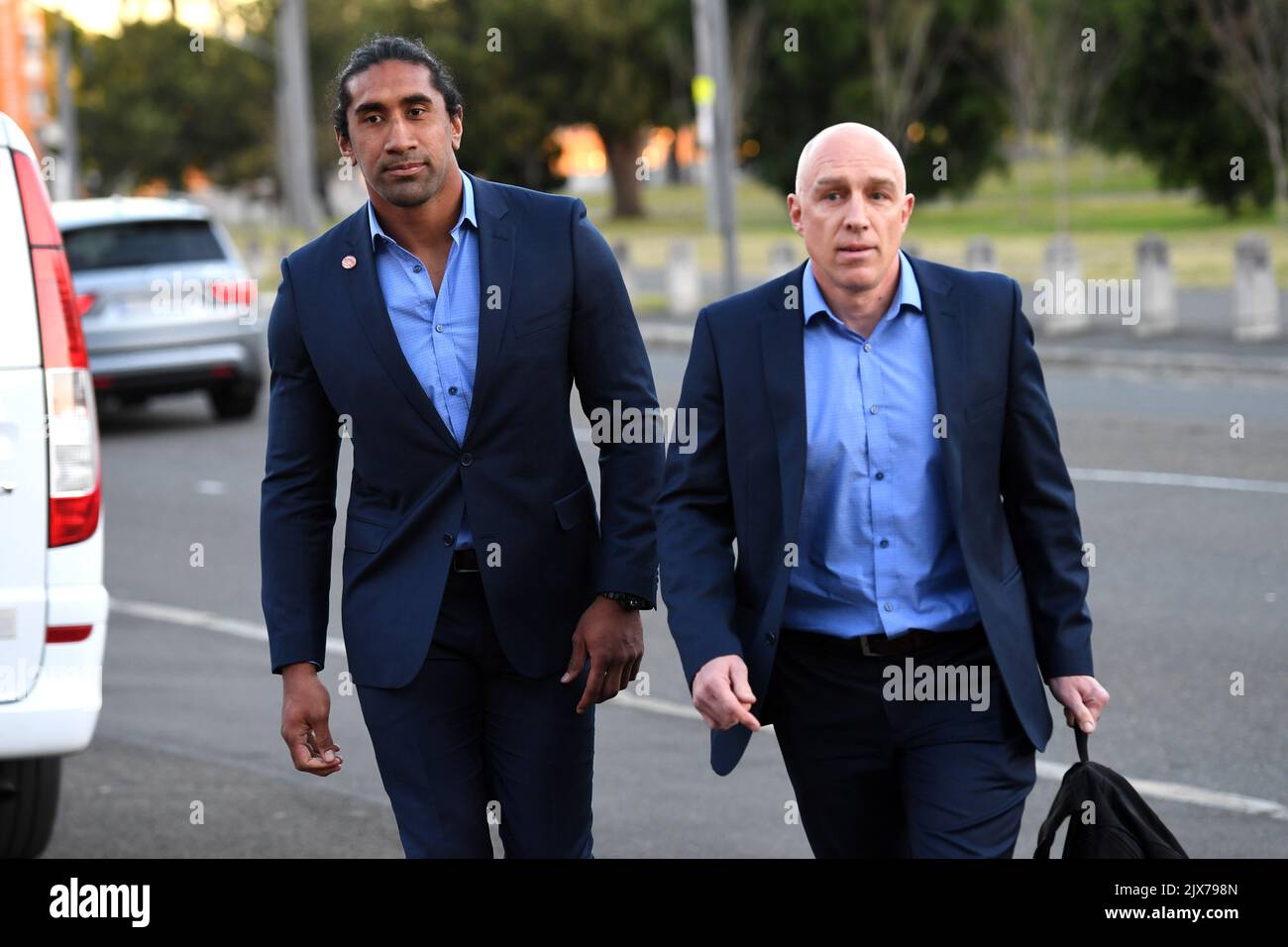 Canberra Raiders NRL player Iosia Soliola (left) and football manager ...