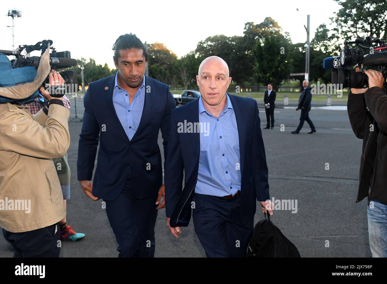 Canberra Raiders NRL player Iosia Soliola (left) and football manager ...