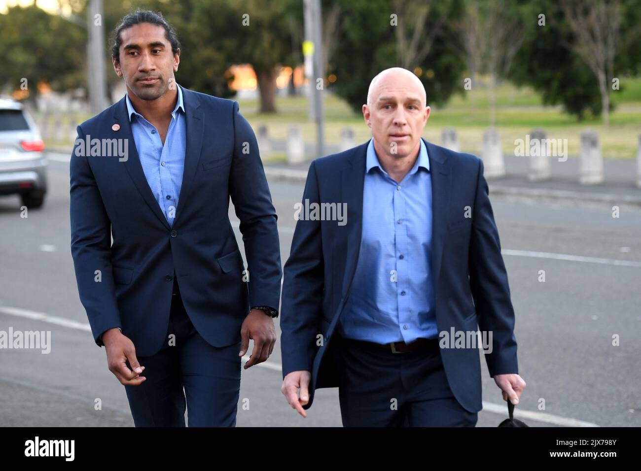 Canberra Raiders NRL player Iosia Soliola (left) and football manager ...
