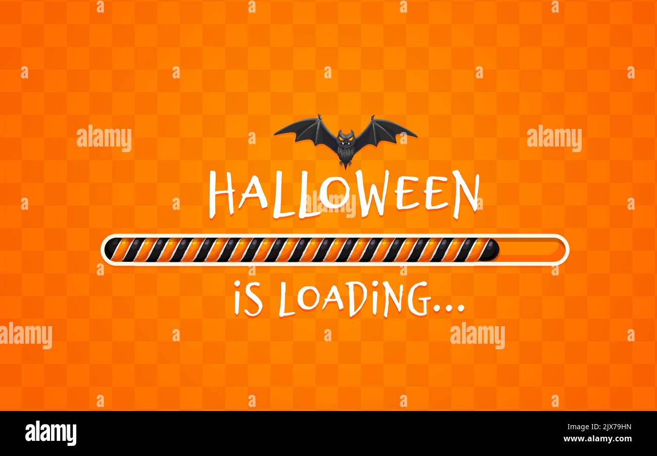Halloween loading bar with bat, holiday load countdown on vector orange ...