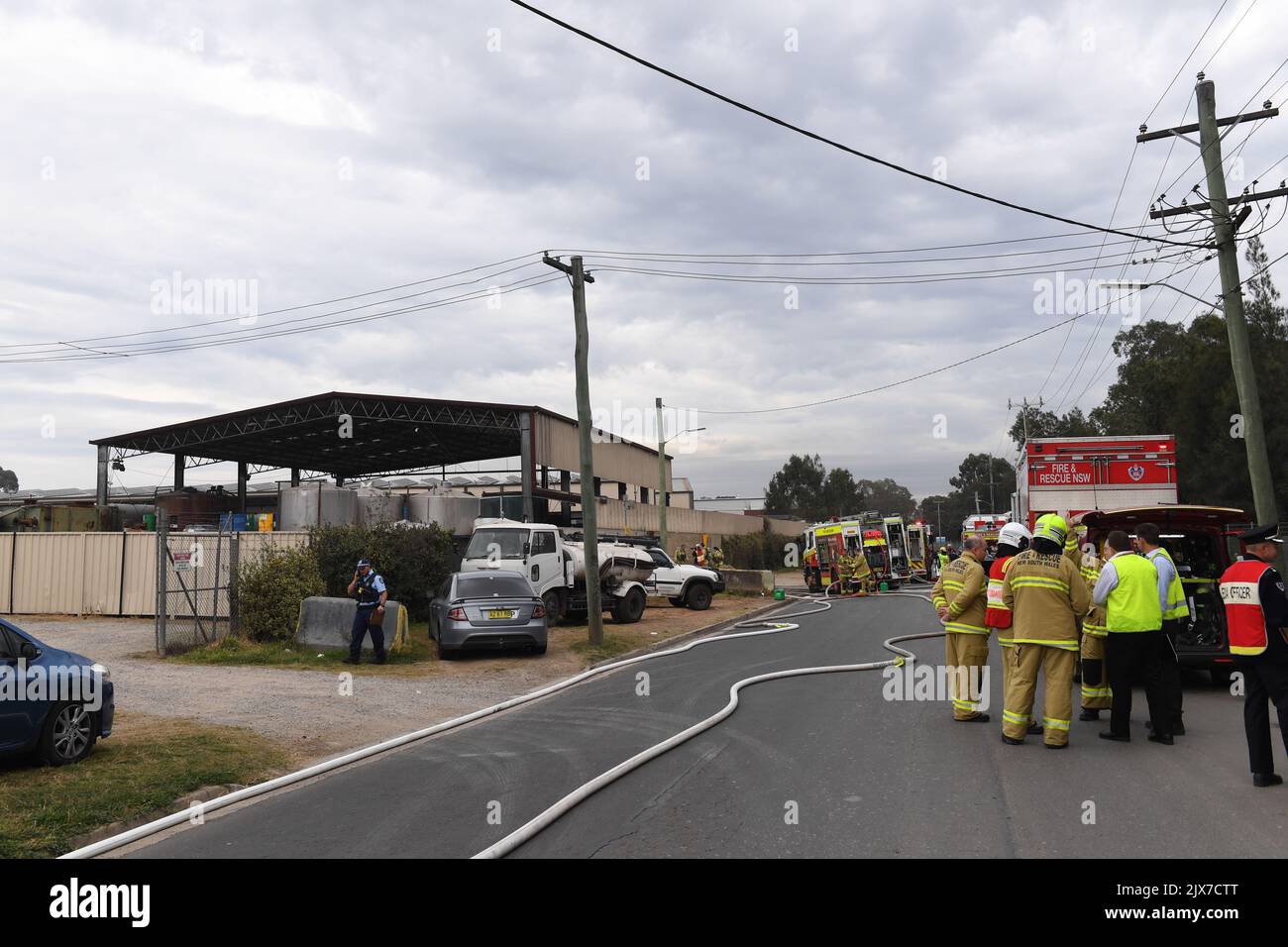 New South Wales Fire and Rescue brigades attend a fire at a chemical ...