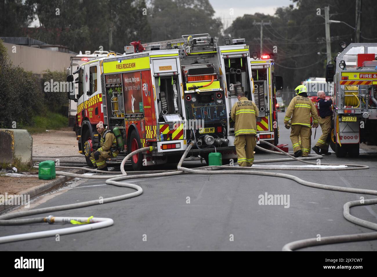 New South Wales Fire and Rescue brigades attend a fire at a chemical ...