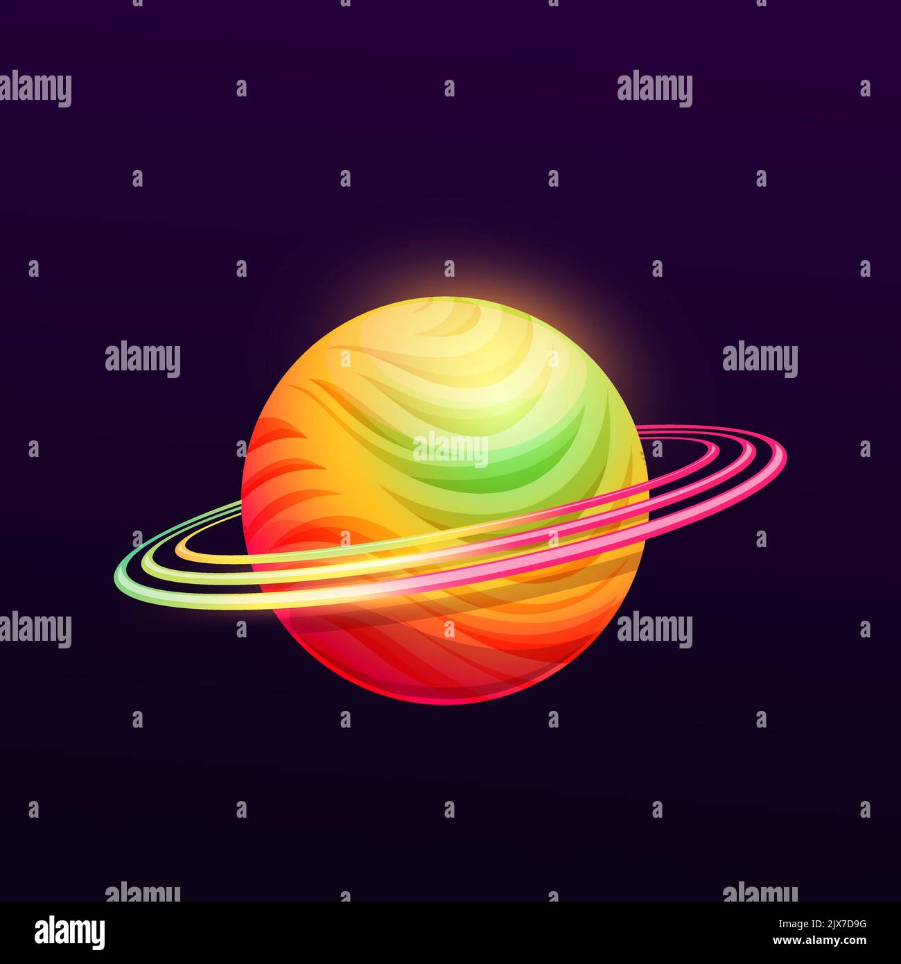 Round galaxy planet with rings. Fantasy space game UI cartoon satellite ...