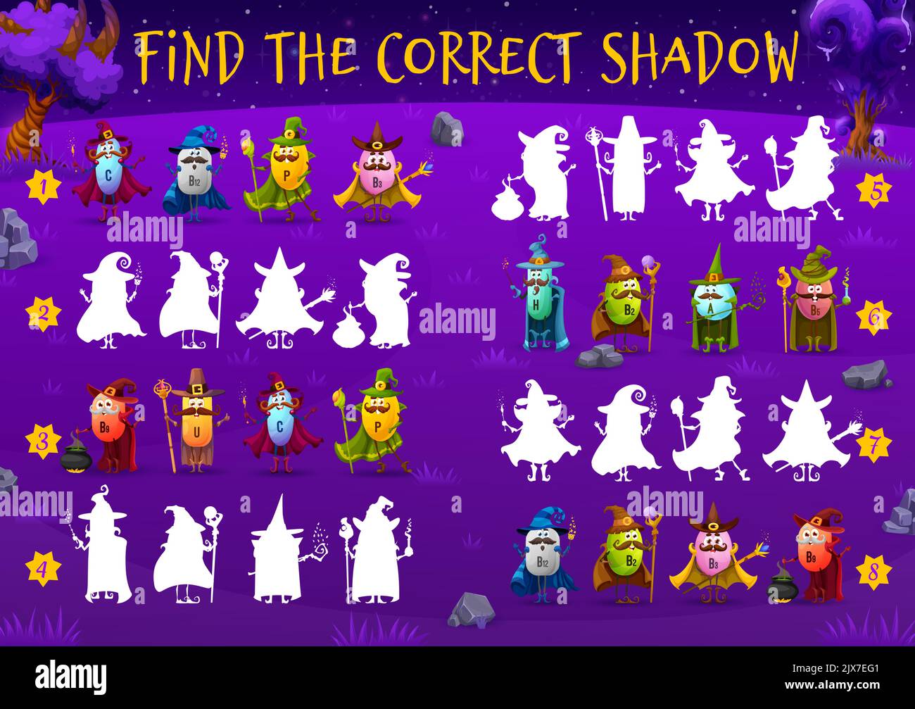 Find the correct shadow of cartoon vitamin wizard characters ...