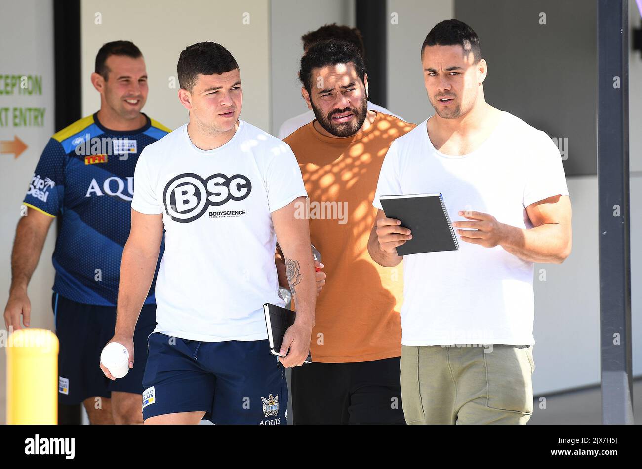 (L-R) Ashley Taylor, Konrad Hurrell and Jarryd Hayne arrive to the the ...