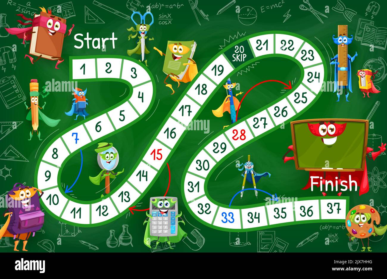 Kids board game. Cartoon school education superhero characters ...