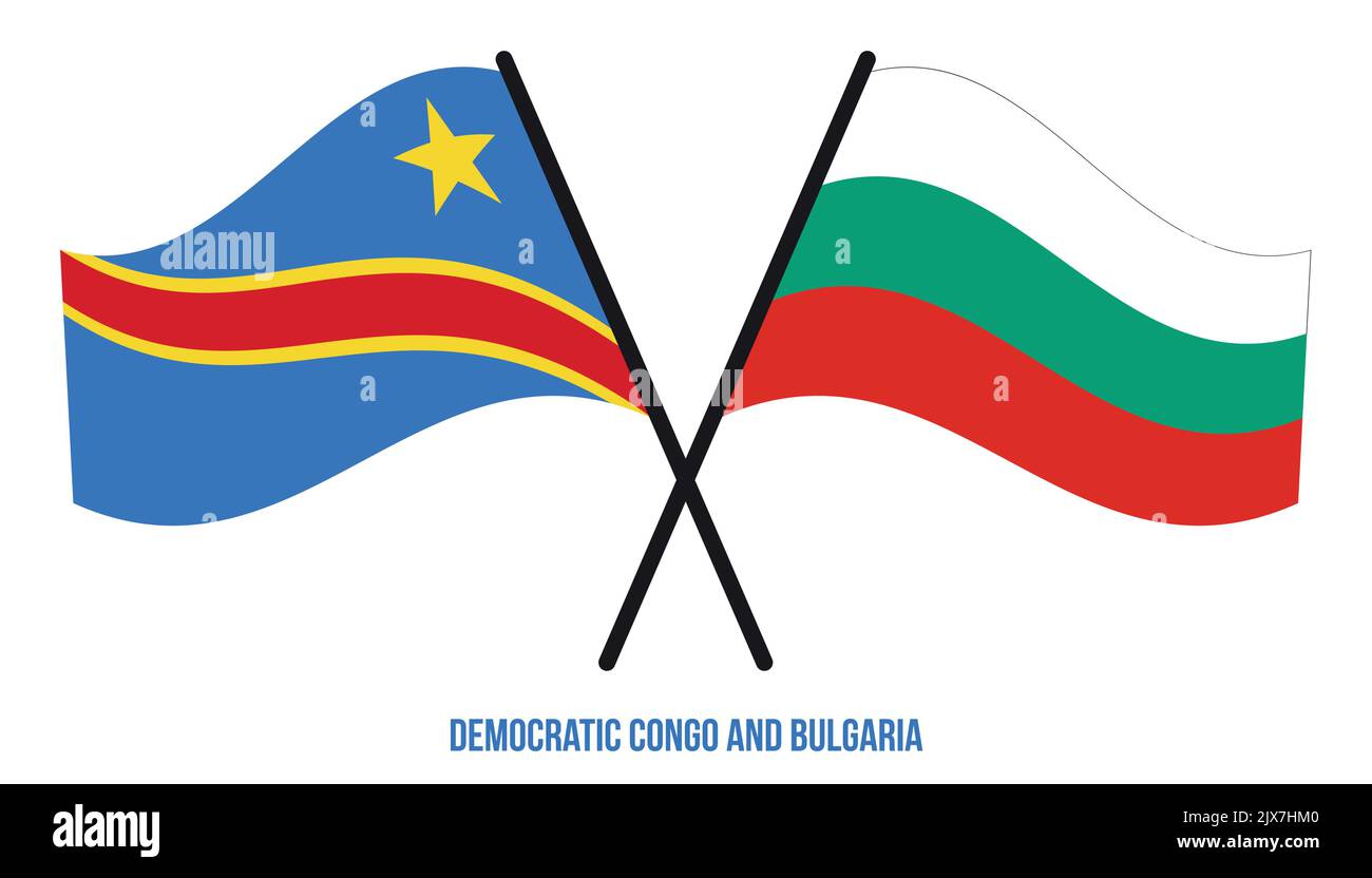 Democratic Congo and Bulgaria Flags Crossed & Waving Flat Style ...