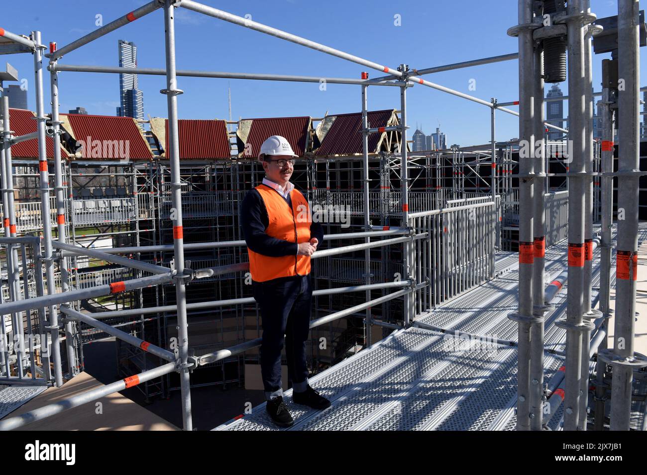 Pop-up Globe Founder Dr Miles Gregory poses for photographs during a ...