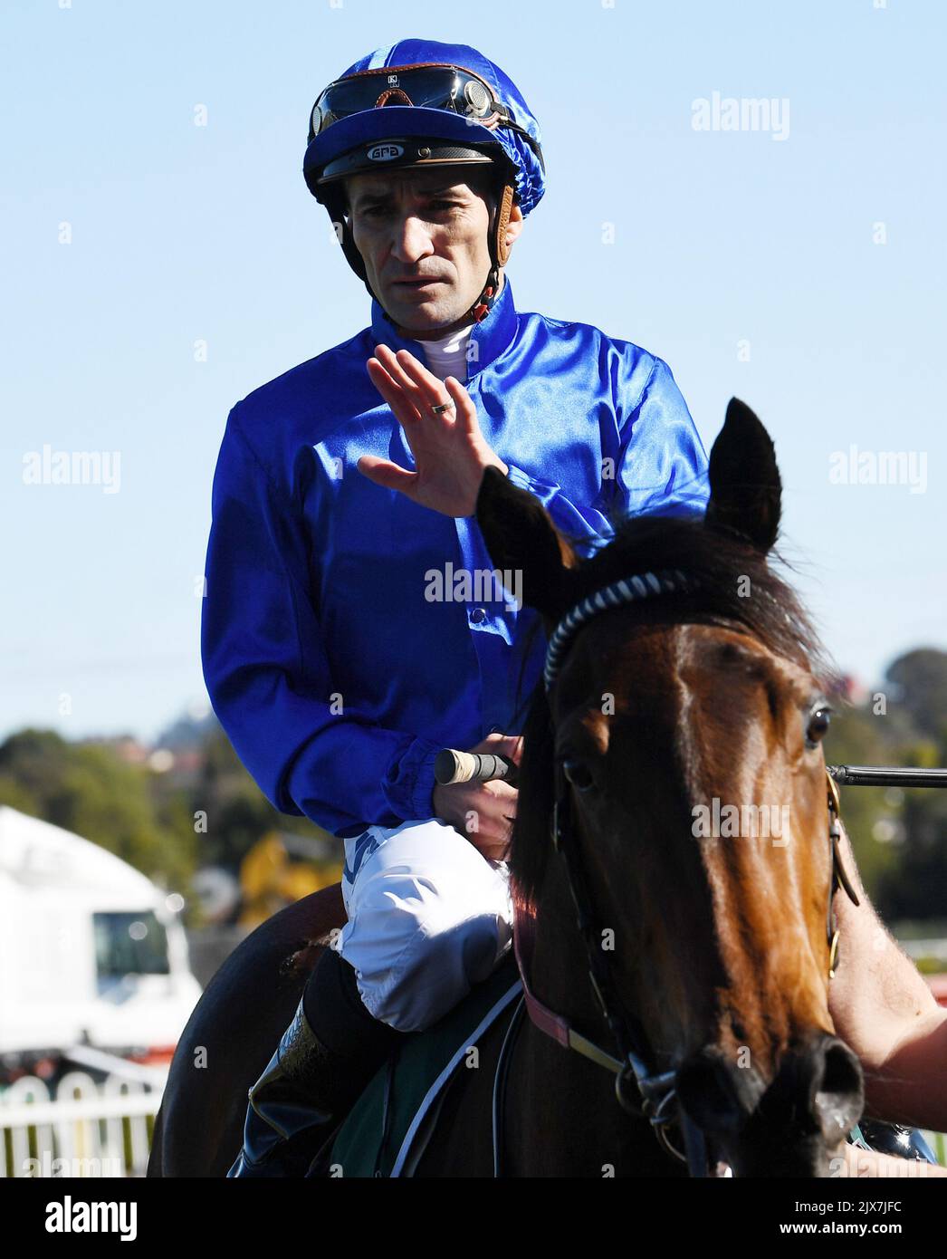 Jockey Corey Brown on Regimen returns to scale after winning the All ...