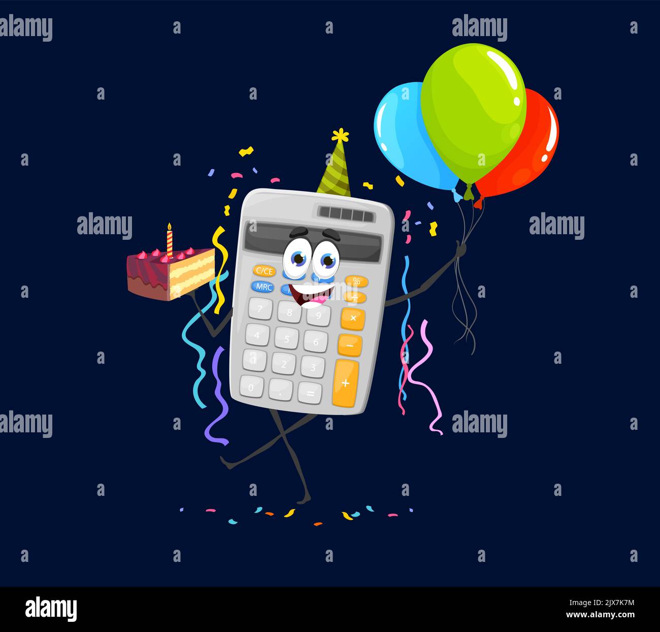 Holiday birthday celebration, cartoon calculator character. Isolated ...