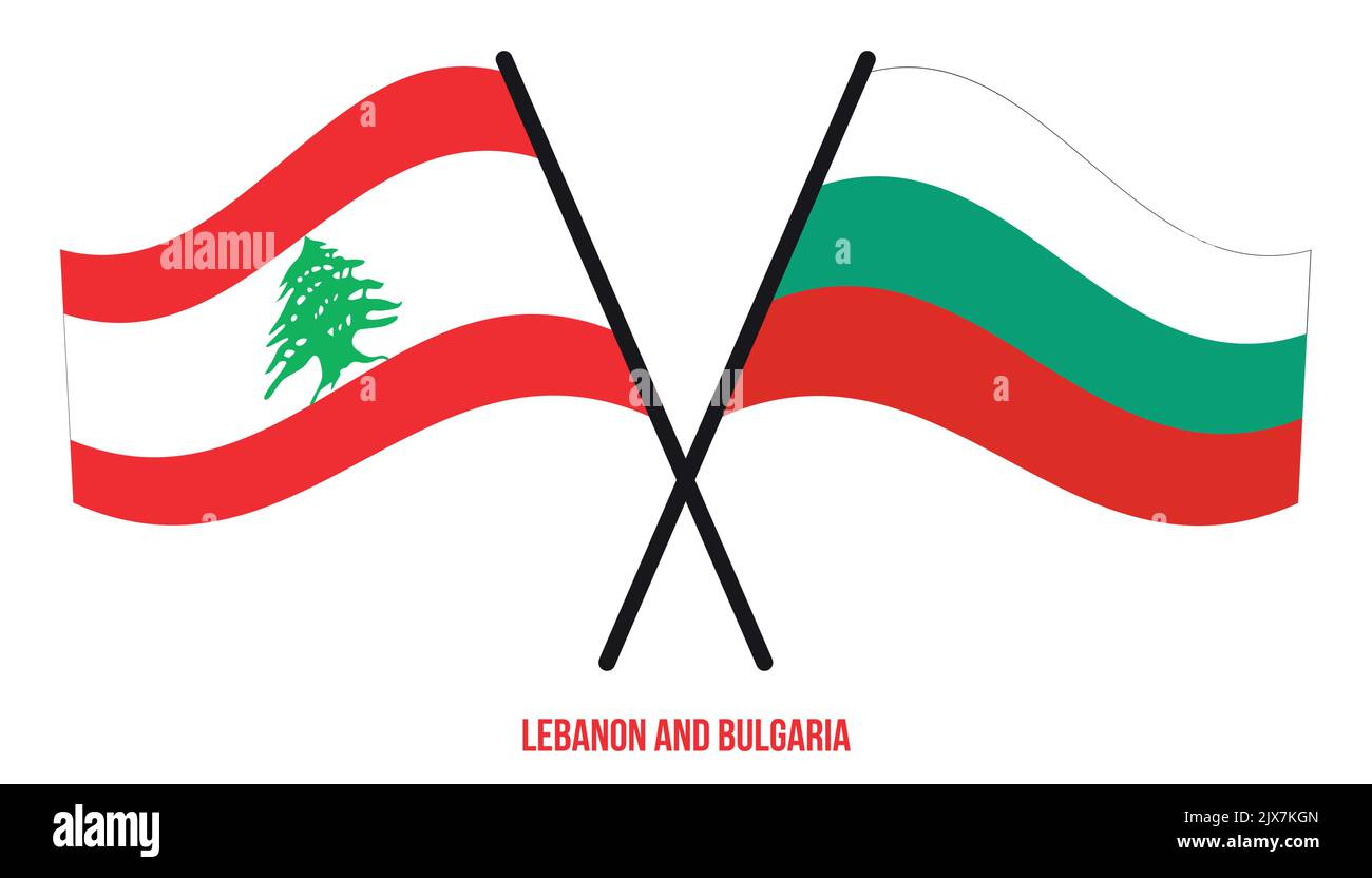 Lebanon and Bulgaria Flags Crossed And Waving Flat Style. Official ...